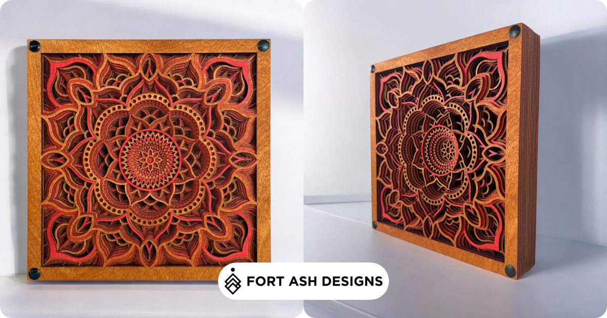 Temple Bloom | 12-Layer Laser-Cut Art Piece 8.5x8.5" – Fort Ash Designs